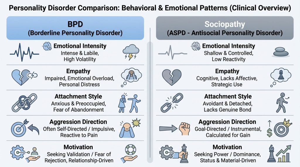 BPD vs Sociopath: Differential Diagnosis Guide for Clinicians | ASPD vs BPD